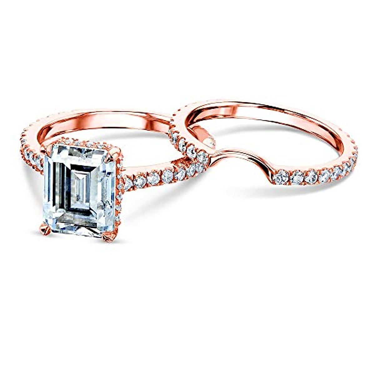 Kobelli 3-1/6ct.tw Emerald Moissanite Drop Halo Bridal Set, Rose Gold, 10