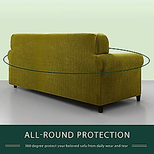 CHUN YI Stretch Loveseat Sofa Slipcover 2 Piece Sofa Cover, 2 Seater Couch Slipcover Coat Soft Washable Furniture Covers with Elastic Bottom, Checks Spandex Jacquard Fabric, Medium, Yellow Green