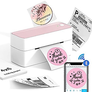 Phomemo Bluetooth Thermal Label Printer for Shipping Label - Wireless Shipping Label Printer for Phone & Pad & PC, Pink Label Printer Used for Amazon, Ebay,UPS, Shopify, TikTok, USPS, FedEx, DHL, Temu