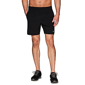 RBX Men's Woven Basketball Short Gym Shorts 7" Quick Drying Running Shorts with Pockets Athletic Fit X-Dri Moisture Wicking Training Shorts Breathable Mesh Detail Workout Shorts Laser Cut Black L