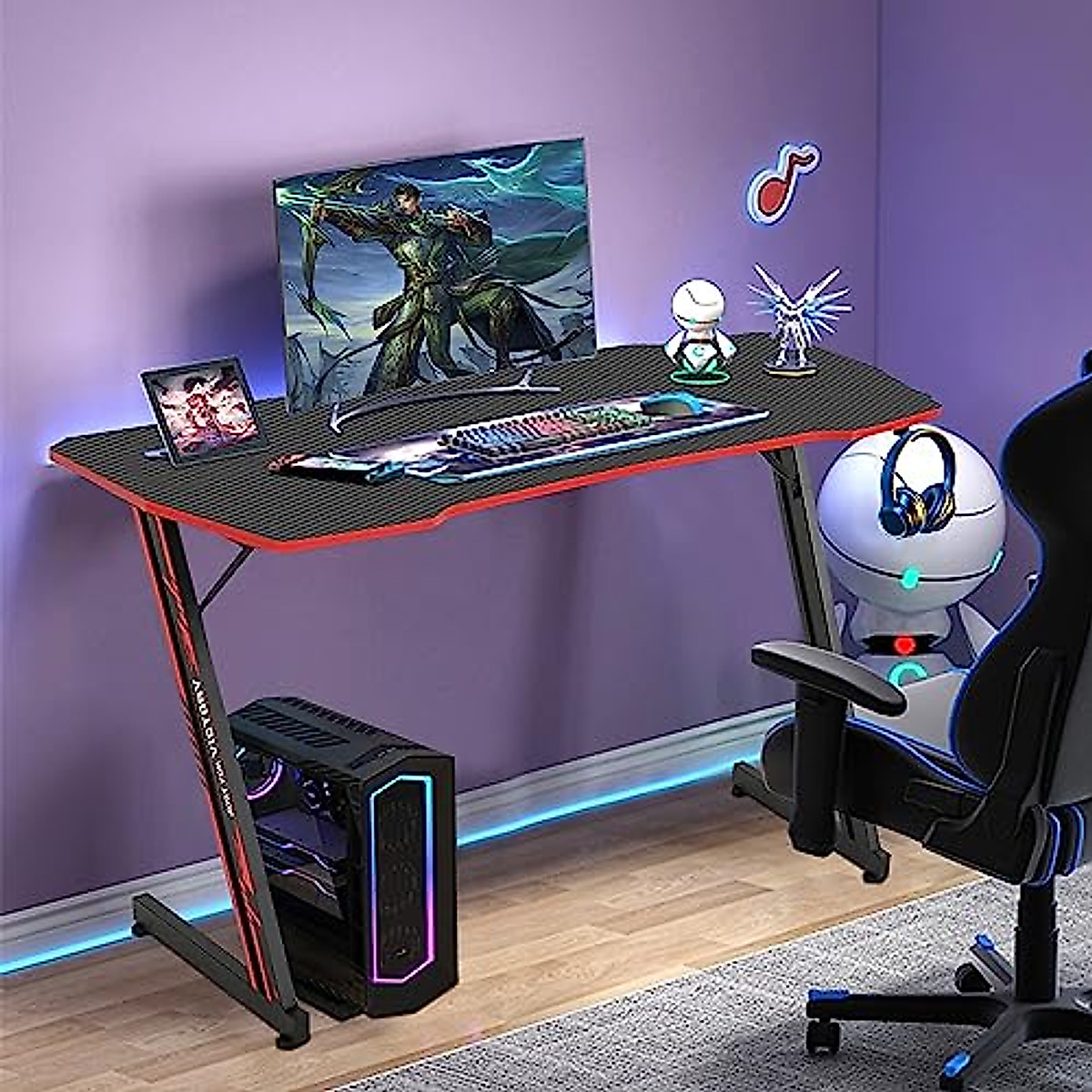 BestOffice Computer Desk Z Shaped Workstation Ergonomic Table with Headphone Hook for Game Players (39inch, RED)