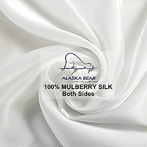 ALASKA BEAR Silk Pillowcase for Hair and Skin, Grade 6A 100% Mulberry Silk Pillow Cases Queen Size for Bliss Beauty Cool Sleep and Reduce Acne Better than Cheap Satin, Scrunchy Gift Set, Natural Ivory White