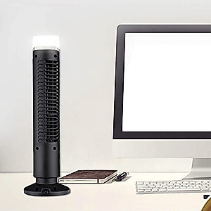 VKEKIEO Oscillating Tower Fan with Light, Small Quiet Cooling Fans Lamp, Electric USB Desk Light with Bladeless Fan for Bedroom Home Office Room, Standing Fan Night Light (Black)
