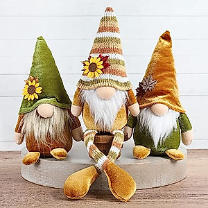 DAZONGE Fall Decor, 3PCS Fall Gnomes Plush for Tiered Tray Decor, Fall Decorations for Home, Fall Leaves and Dangle Legs Gnomes for Thanksgiving Decorations