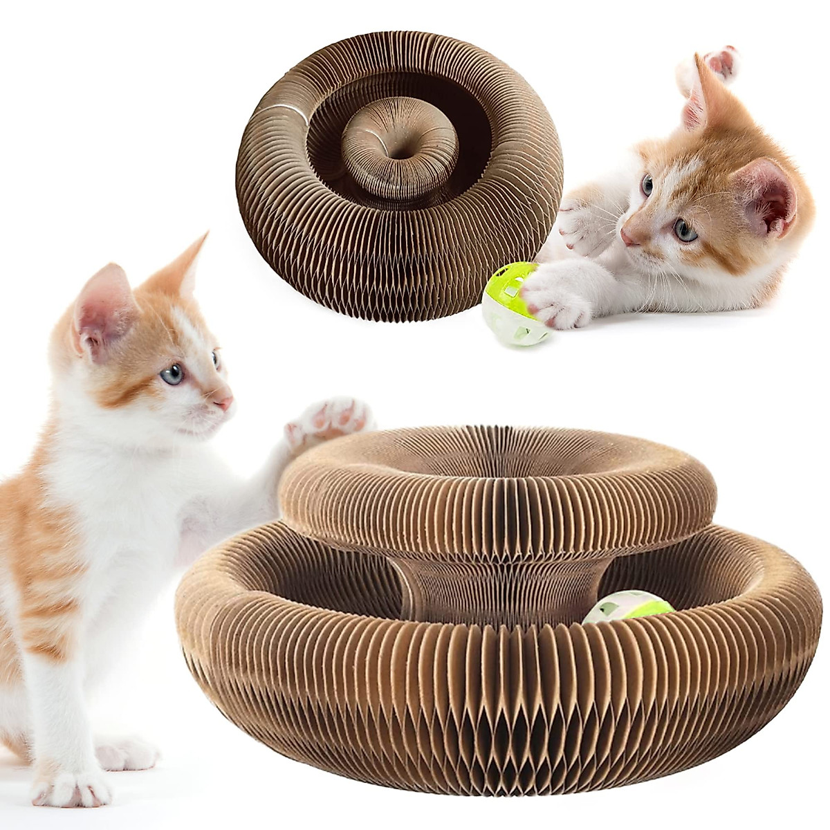2 Pack Magic Organ Cat Scratching Board, Snufflepaw Accordion for Cats, Interactive Scratch Pad with a Ball, Foldable Recyclable Kitty Kurlz Cat Toy for Indoor Cats