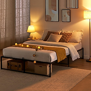 IDEALHOUSE Queen Size Bed Frame, Ultra Sturdy Metal Queen Bed Platform Frame with 3 in 1 Steel Support, 14 inch No Box Spring Needed Easy to Assemble Black Bedframe - Queen