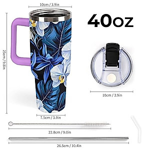 Floral Print Insulated Tumbler with Lid And Straw Stainless Steel Travel Coffee Mug 40oz Violet-style