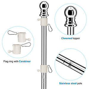 GLORYA 5ft Flag Pole with Holder - 1" American Flag Pole Kit for Outdoor - House Tangle-Free Flag Pole with Clips - Stainless Steel Wall Mounted Spinning Flag Pole for Residential and Commercial