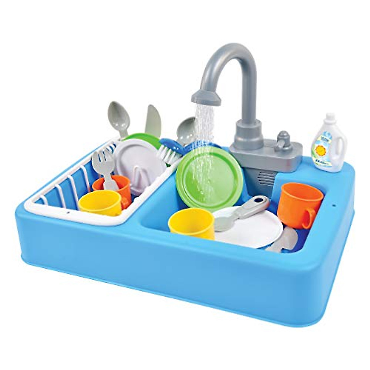 Sunny Days Entertainment Kitchen Sink Play Set with Running Water – 20 Piece Pretend Play Toy for Boys and Girls | Kids Kitchen Role Play Dishwasher Toys, Multi