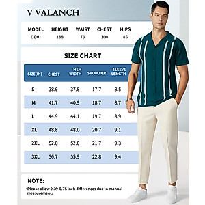 V VALANCH Men's Vintage Shirts Retro Stripes Polo Shirts Short Sleeve Button Closure Knitting Shirts