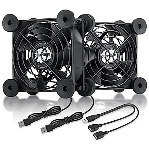 upHere USB Computer Fan Black, Dual 80mm, Silent, 80 * 80*25mm, 1800rpm, 5V, 1.68W, 20dB, Compatible with Desktop, Laptop, TV Box, Receiver, AV Cabin, PS4, Projector, Router