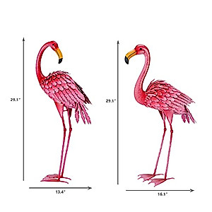 Ratuor Flamingo Garden Statue, Outdoor Statues, Pink Flamingo Sculpture, Patio, Lawn, Backyard Decorations, Decor for Outside, Metal Yard Art, Set of 2