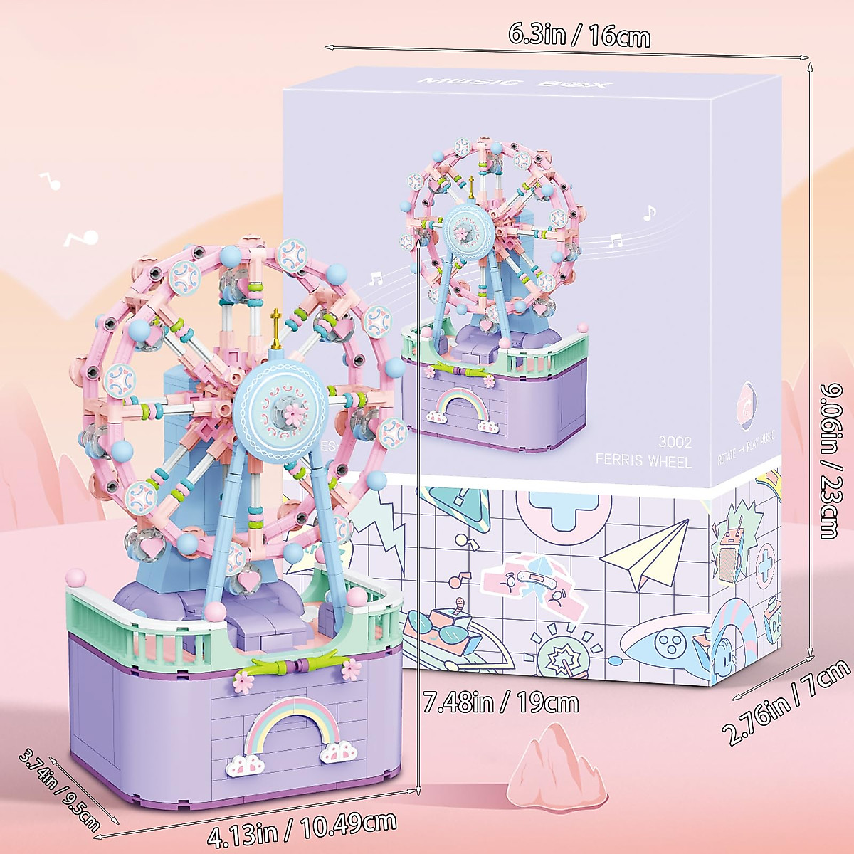 R HOME STORE Music Box Building Toys, Rotating Ferris Wheel DIY Building Block for Girls and Boys 6-12 Years Old, 710 pcs, Christmas and Valentine Gifts for Adults and Aged 8 9 10 11 12 Kids