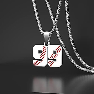Personalized Baseball Necklaces Baseball Jersey Number 00-99 Necklace Stainless Steel Baseball Chain Pendant Necklace Baseball Team Jewelry Gift for Boys Girls Men Women (99)