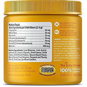 Zesty Paws Calming Chews for Cats - Composure & Relaxation for Everyday Stress & Separation - with Ashwagandha, Organic Chamomile, L-Theanine & L-Tryptophan – Bacon - 60 Count - Cat…