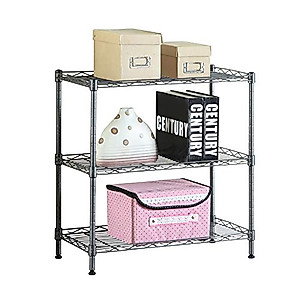 QXDRAGON 3-Shelf Storage Wire Shelves Heavy Duty 3 Tiers Standing Shelving Units Adjustable Metal Organizer Wire Rack, Black