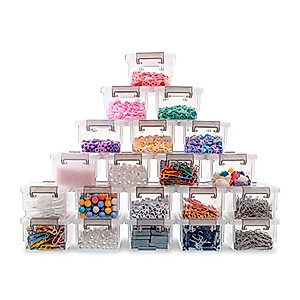 Citylife 20 Packs 0.18 QT Plastic Bead Organizers for Craft & 4 Packs 5.3 QT Storage Bins with Lids with Grey Handle Stackable Storage Containers for Organizing