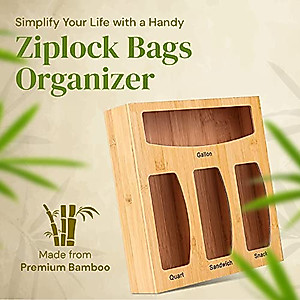 ML Products Resealable Bag Storage Organizer, 4-in-1 Baggie Organizer with Engraved Labels, Bamboo-Made, Waterproof Baggie Organizer for Drawer and Wall, Easy Clean, No Assembly Storage, 12.4” x 13.5”