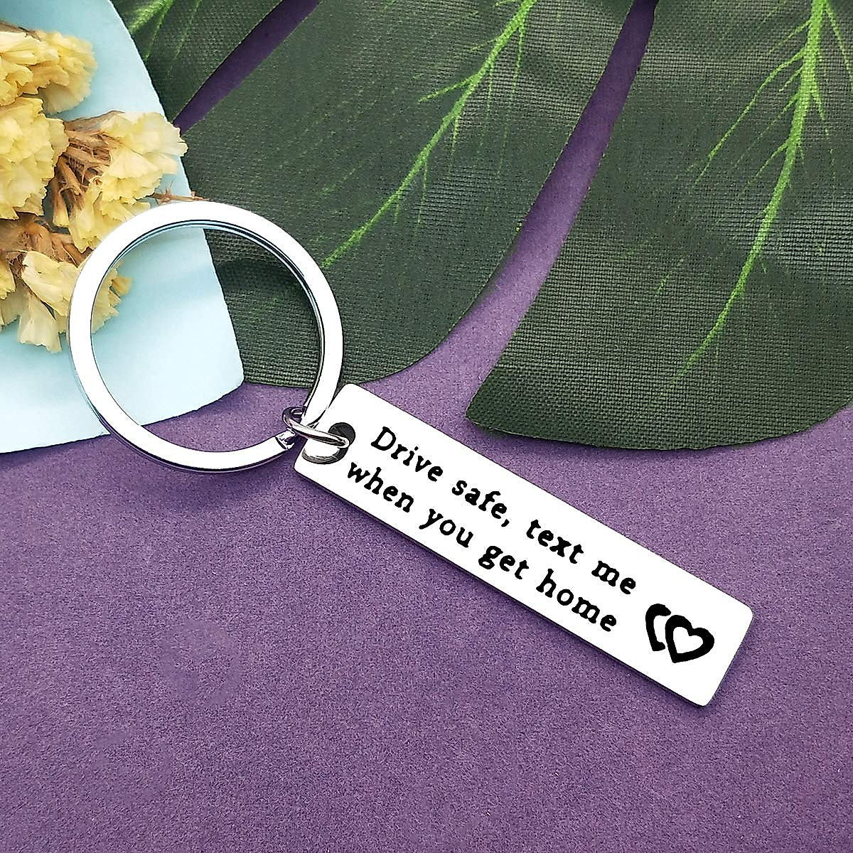 Couple Keychain New Driver Gift Keychain Drive Safe Text Me When You Get Home Keyring 16th Birthday Gift Sweet 16 Gift Graduation Gift for Daughter Son Christmas Jewerly for Trucker Husband Boyfriend