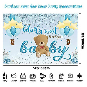 We Can Bearly Wait Baby Shower Decorations, Sky Blue Teddy Bear Backdrop, Bearly to Meet You Banner Backdrop for Boys Girls Party Decorations Baby Shower Photography Background Wall Hanging
