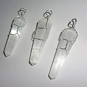 ( Sublime Gifts ) Selenite Point Cleansing Crystal Healing Cut wire wrapped Point Pendant with Metal Bail