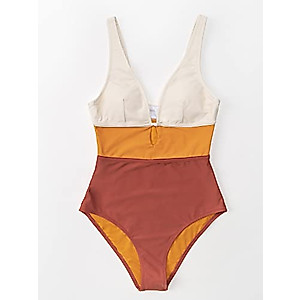 CUPSHE Women's One Piece Swimsuit Color Block Keyhole Cutout Bathing Suit, M