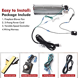 Hiorucet GA3650A GA3700 GA3650 GA3750A BK BKT Fireplace Blower Fan Kit for Desa Tech, FMI, Vanguard, Vexar, Astria Fireplace. Replacment Fireplace Blower Kit for Comfort Flame, Comfort Glow.