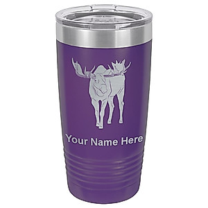 LaserGram 20oz Vacuum Insulated Tumbler Mug, Moose, Personalized Engraving Included (Dark Purple)