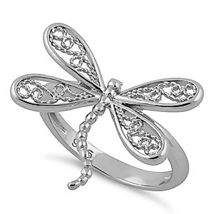 Sterling Silver 925 Dragonfly Ring Butterfly Band Ring Flying Insect Jewelry (5)