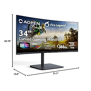 AOPEN by Acer 34HC5CUR Pbmiiphx 34" 1500R Curved Zero-Frame UWQHD (3440 x 1440) VA Gaming Monitor AMD FreeSync Premium Technology Up to 144Hz 1ms 21:9 2 x HDMI 2.0 Ports & 1 x Display Port 1.4, Black