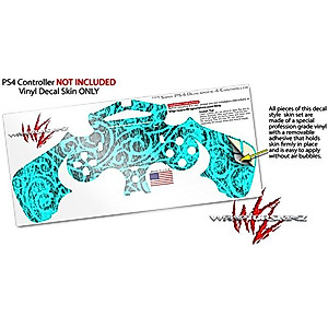 WraptorSkinz Vinyl Decal Skin Compatible with Sony PS4 Controller PlayStation 4 Original Slim and Pro Folder Doodles Neon Teal (Controller NOT Included)