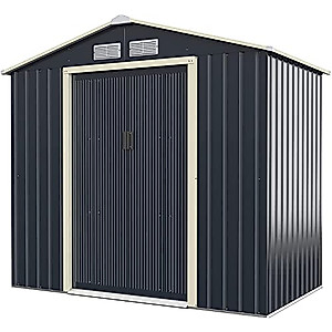 Renatone Outdoor Storage Shed, 7 x 4 FT Galvanized Metal Storage House with 4 Vents & Double Sliding, Steel Utility Tool Shed for Garden, Backyard, Patio