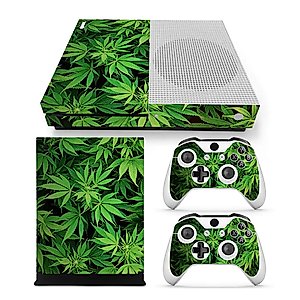 UUShop Protective Vinyl Skin Sticker for Microsoft Xbox One S Slim Green Weeds Leaf