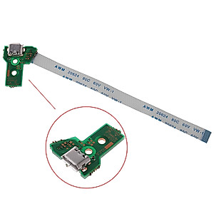 Onyehn JDS-040 Charging Port Assembly(with 12 pin Eject Ribbon Flex Cable) for Sony PlayStation PS4 Controller, Repair Part Micro USB Adaptor Charger Socket Board Connector Module(2 Pack)