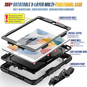 Herize iPad 9th/8th/7th Generation Case with Screen Protector Pen Holder | iPad Case 10.2 Inch for Kids | Heavy Duty Silicone Rugged Protection Cover W/Stand Hand Shoulder Strap for iPad A2602 A2197