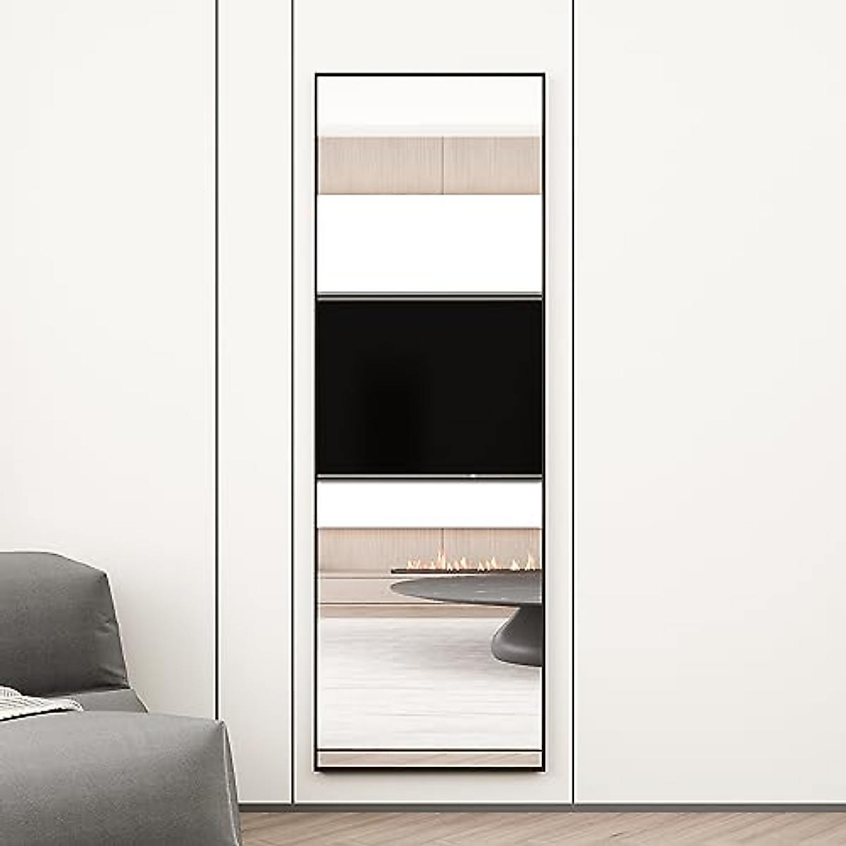 Full Length Full Body Mirror Wall Mirror Standing Mirror with Aluminum Alloy and Rectangle Design for Bedroom Living Room (59” X16”, Black)