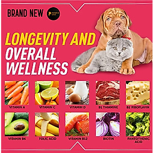 Pet Vitamins 10-in-1 Made in USA - Natural Glucosamine for Dogs & Cats, Essential Multivitamin Blend for Pet Joint Health, Longevity, Gut & Immune Health - All Ages, Breeds and Sizes.