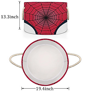 LLCXCSI Storage Baskets, Foldable Round Organizer Bins with Dual Handles Nursery Closet Shelf Storage Cube Box for Clothing, Books, Cosmetic, Toys, (Red Spider Web,19.4"x13.3")