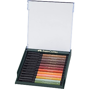 Faber-Castell Art & Graphic Pitt Artist Pen Brush India Ink Pen, Earth Tones, Set Of 12, For Art, Craft, Drawing, Sketching, Home, School, University, Colouring