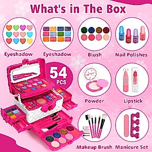 Aureyung Kids Makeup Kit for Girl, Toys for Girls Ages 3 4 5 6 7 8 9 10, 54PCS Washable Real Makeup Set, Kids Make Up, Play Makeup Little Girls Makeup Kit for Toddler, Ideal Christmas Birthday Gifts