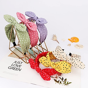 Jaciya Bow Headbands for Girls Women Hair Accessories Polka Dot Headbands with Bow Knotted Head Band Vintage Bunny Ears Hair Hoop(Red/Purple/Green/Pink/Yellow/Beige)