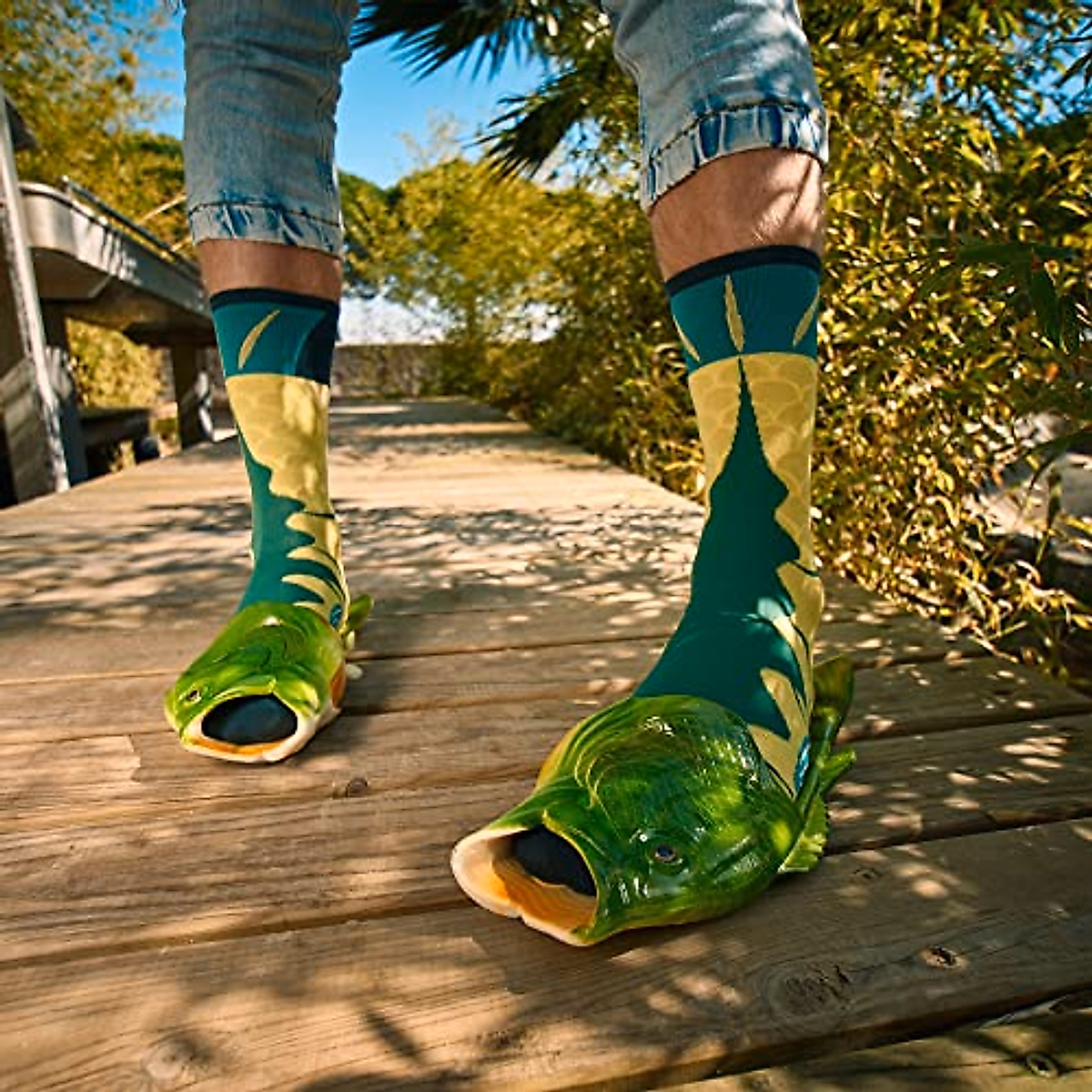 Coddies Fish Flip Flops | The Original Fish Slippers | Funny Gift, Unisex Sandals, Bass Slides, Pool, Beach & Shower Shoes | Men, Women & Kids (Green | 9-10 Men | 10-11 Women |EU 42-43)