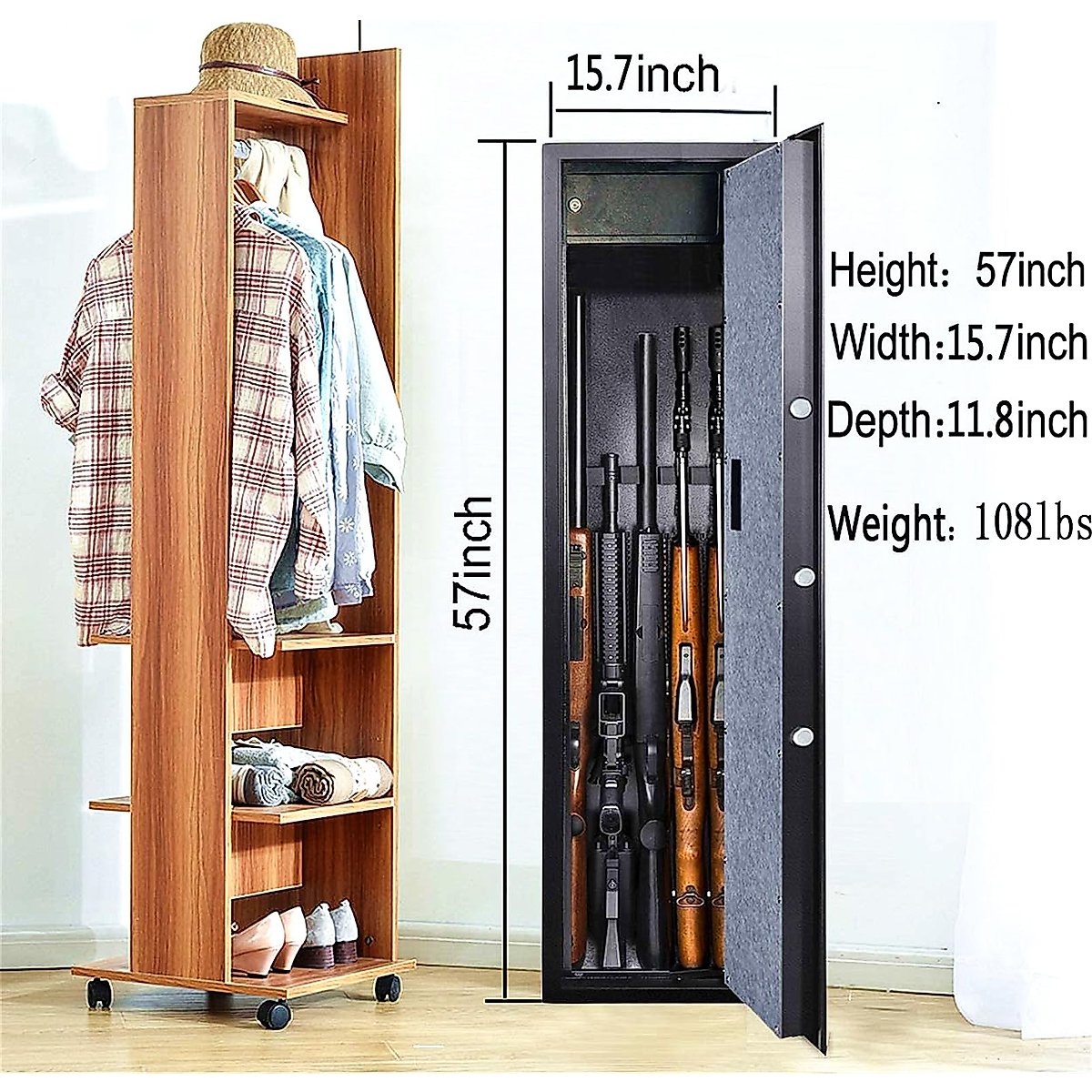 Large Rifle Safe, Long Gun Safe for Rifle Shotgun for Home, Quick Access 5-6 Gun Storage Cabinet with a Handgun Lock Box and a Removable Shelf, Silent Mode (Keyboard PIN Code)