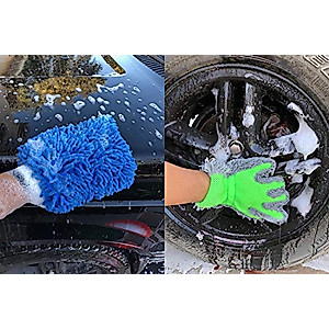 POLYTE Microfiber Chenille Car Wash and Dust Mitt and Glove Set, 3 Pack