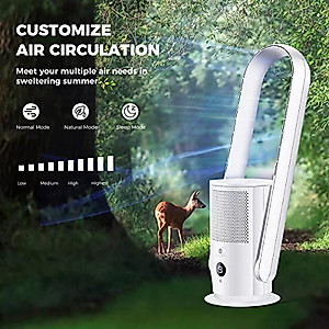 ULTTY Bladeless Tower Fan and Air Purifier in one, True HEPA Filter 99.97% Smoke Dust Pollen Dander, Oscillating Tower Fan with Remote Control R22, White