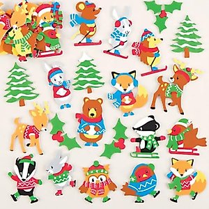 Baker Ross AV453 Winter Woodland Foam Stickers - Pack of 120, Self Adhesives, Perfect for Children to Decorate Collages and Crafts, Ideal for Schools, Craft Groups, Party Crafting, Home