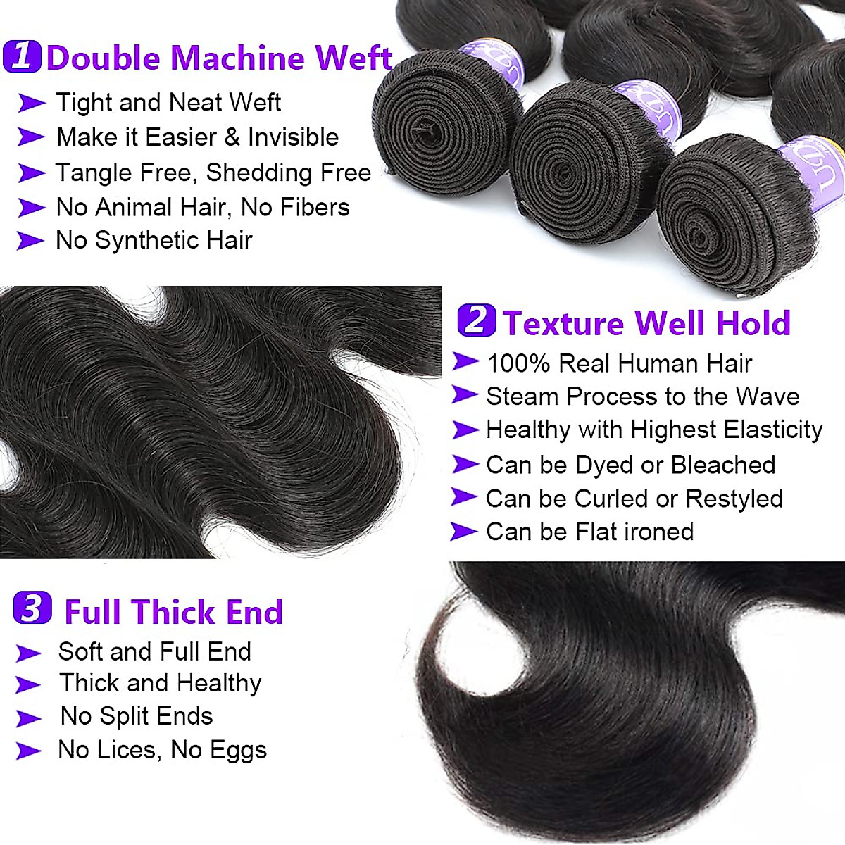 UDesire 12A Brazilian Body Wave One Bundle 18inch 100% Unprocessed Brazilian Virgin Body Wave Human Hair for Black Women Natural Black Brazilian Body Wave Human Hair Weft