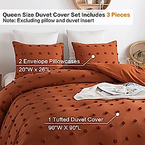 Andency Terracotta Tufted Dot Duvet Cover Queen Size (90x90 inch), 3 Pieces (1 Jacquard Duvet Cover, 2 Pillowcases) All Season Soft Washed Microfiber Duvet Cover Set with Zipper Closure, Corner Ties