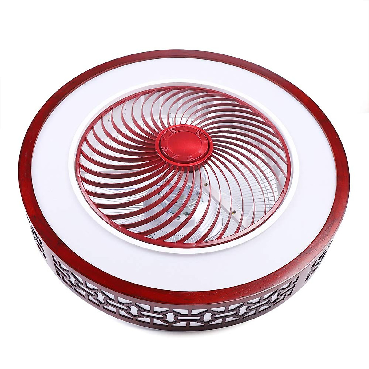 WUPYI 22 Inch Ceiling Fan with Light and Remote Control,Modern LED Semi Flush Mount Light Fandelier,Wood Design,Acrylic Blades,3 Colors 3 Speeds,64W,Enclosed Fan,Quite Motor