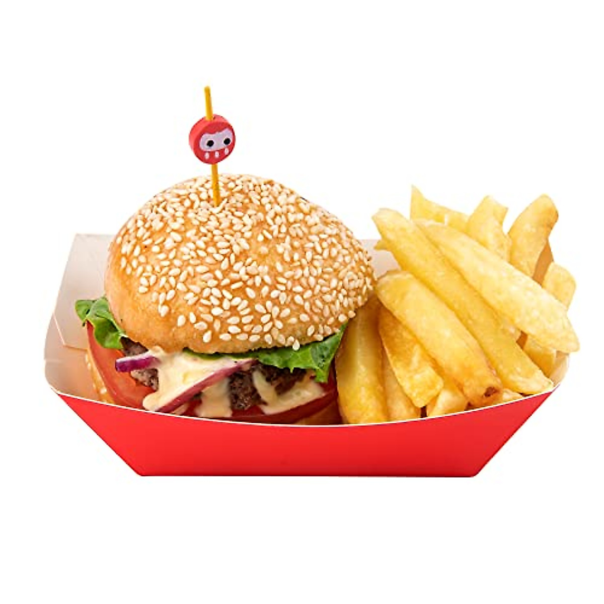 Restaurantware Bio Tek 3.3 x 2 x 1.5 Inch Food Boats, 50 Disposable Food Trays - Portable, Versatile, Red Paper Popcorn Boats, For Snacks, Appetizers, Or Treats, Use At Parties Or Carnivals